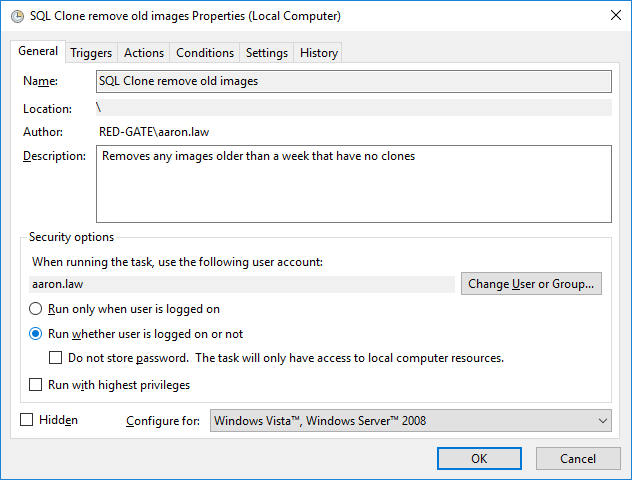 Windows Task Scheduler example - SQL Clone 2 - Product Documentation