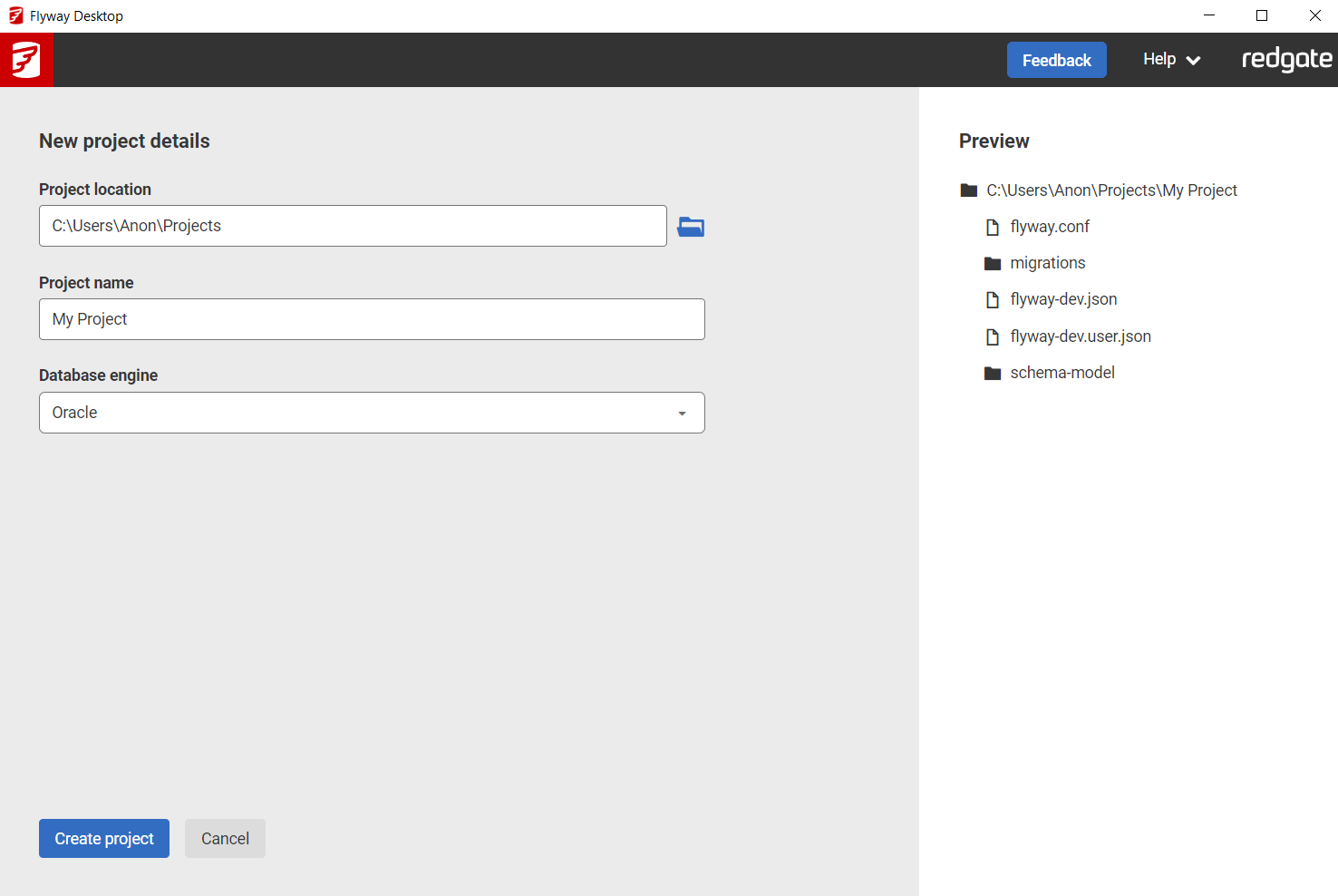 Creating a new project - Flyway - Product Documentation