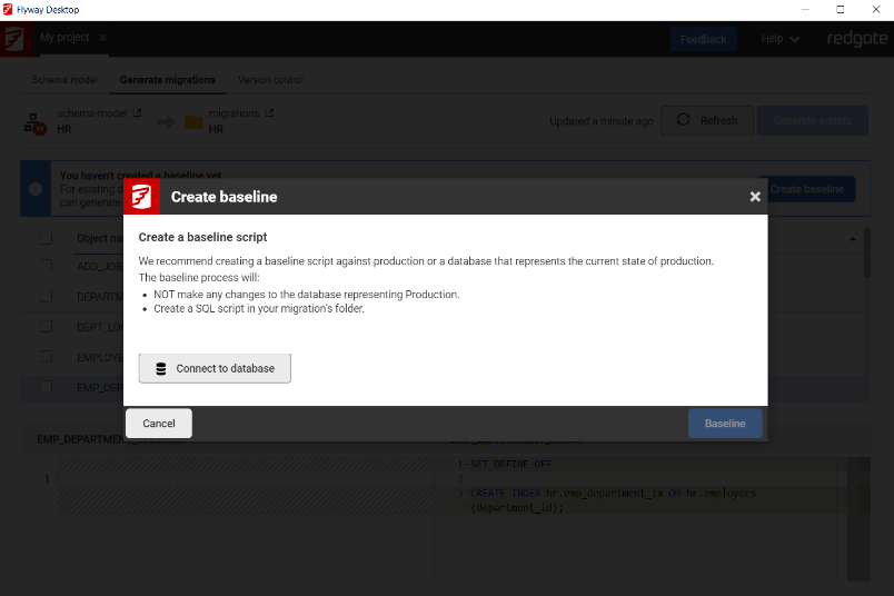 Creating a baseline script - Flyway - Product Documentation