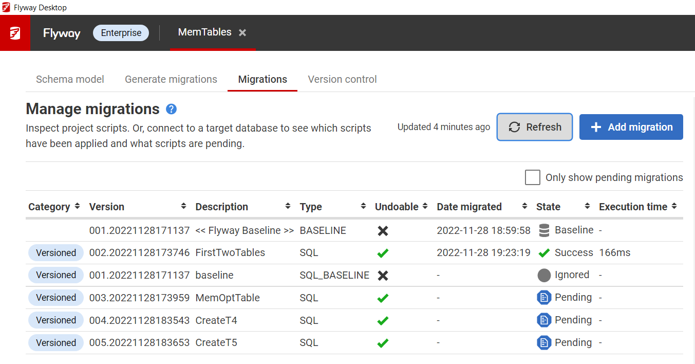 SQL Server - Working with Memory Optimized Tables - Flyway - Product Documentation