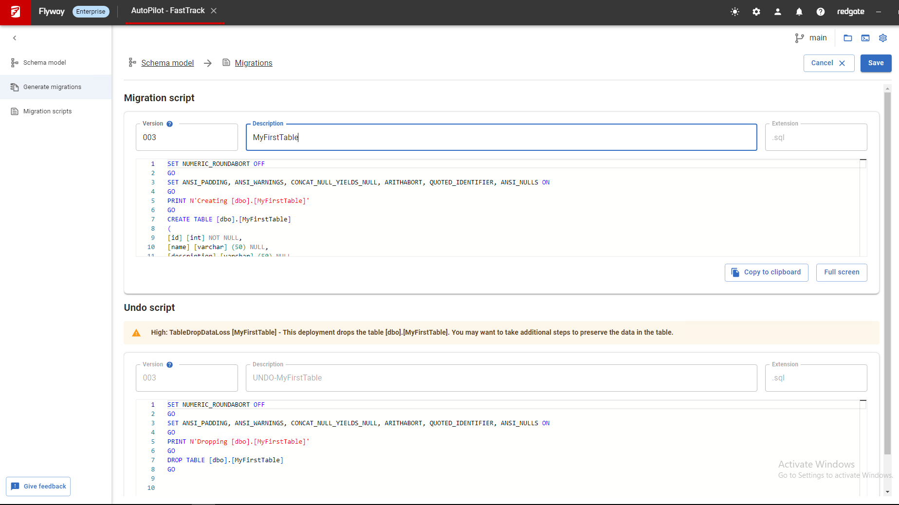 Generating Migrations Script - Redgate Flyway - Product Documentation