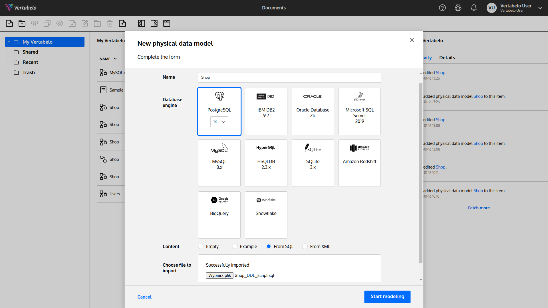 Importing from DDL SQL script (or XML) - Redgate Data Modeler - Product Documentation