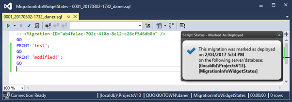 Script status information window - ReadyRoll 1 - Product Documentation
