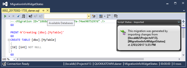 Script status information window - ReadyRoll 1 - Product Documentation