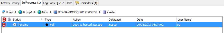 The In Progress tab - SQL Backup 10 - Product Documentation