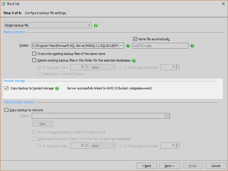 Backing up to AWS Storage Settings - SQL Backup 9 - Product Documentation