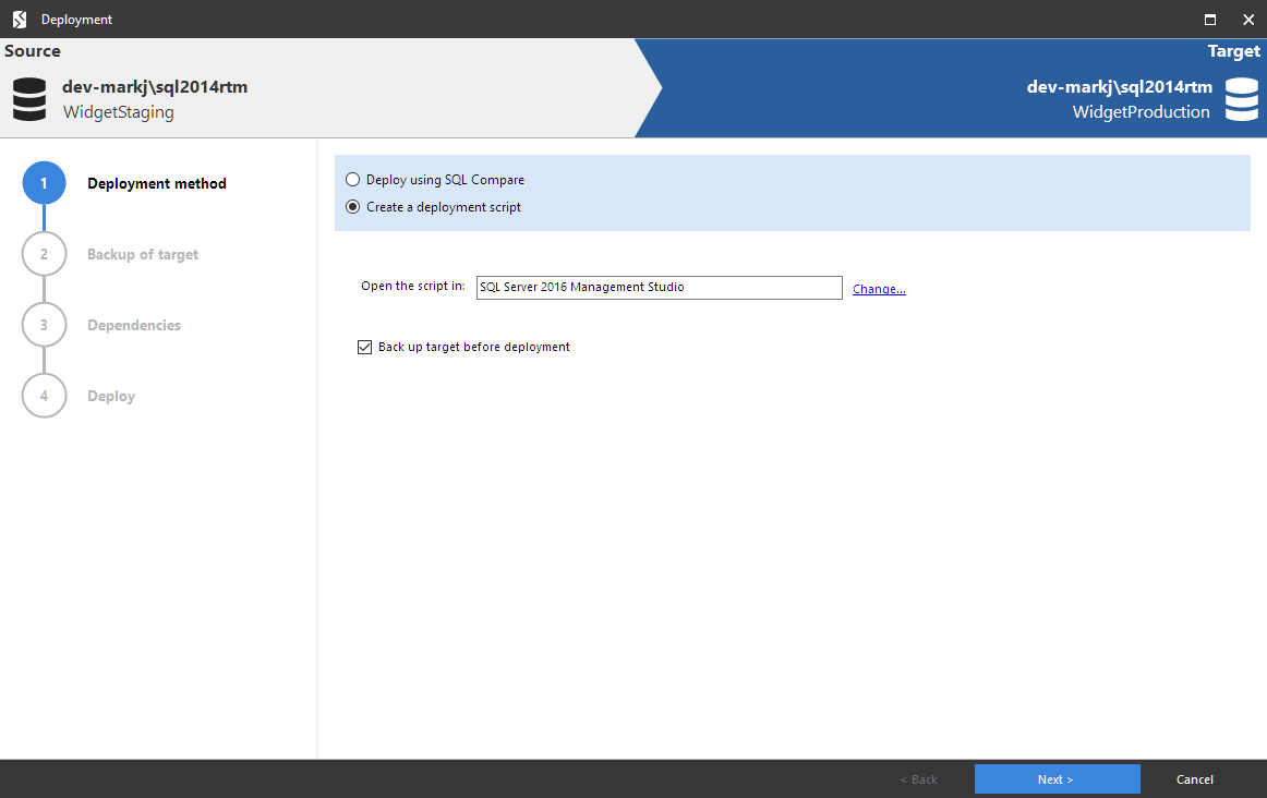 Using the Deployment Wizard - SQL Compare 16 - Product Documentation