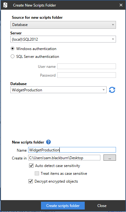 Worked Example Using A Scripts Folder As A Data Source Sql Compare