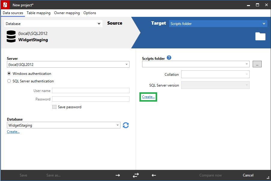 Worked example - using a scripts folder as a data source - SQL Compare 13 - Product Documentation