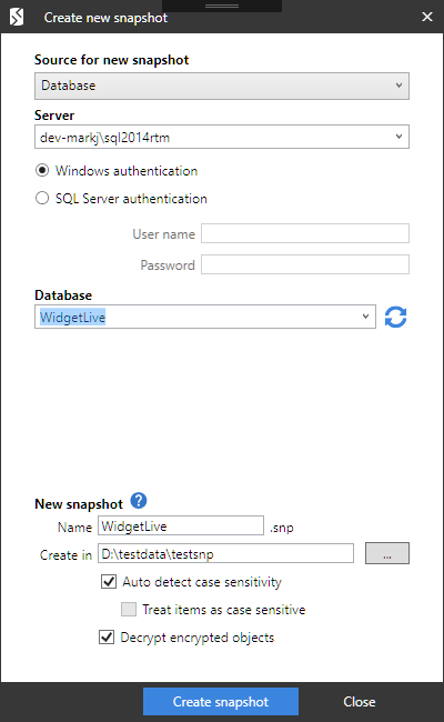 Working with snapshots - SQL Compare 15 - Product Documentation