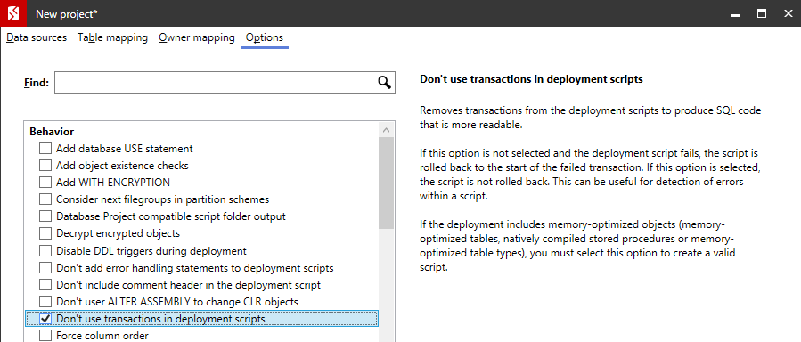 Deploying memory-optimized objects - SQL Compare 15 - Product Documentation