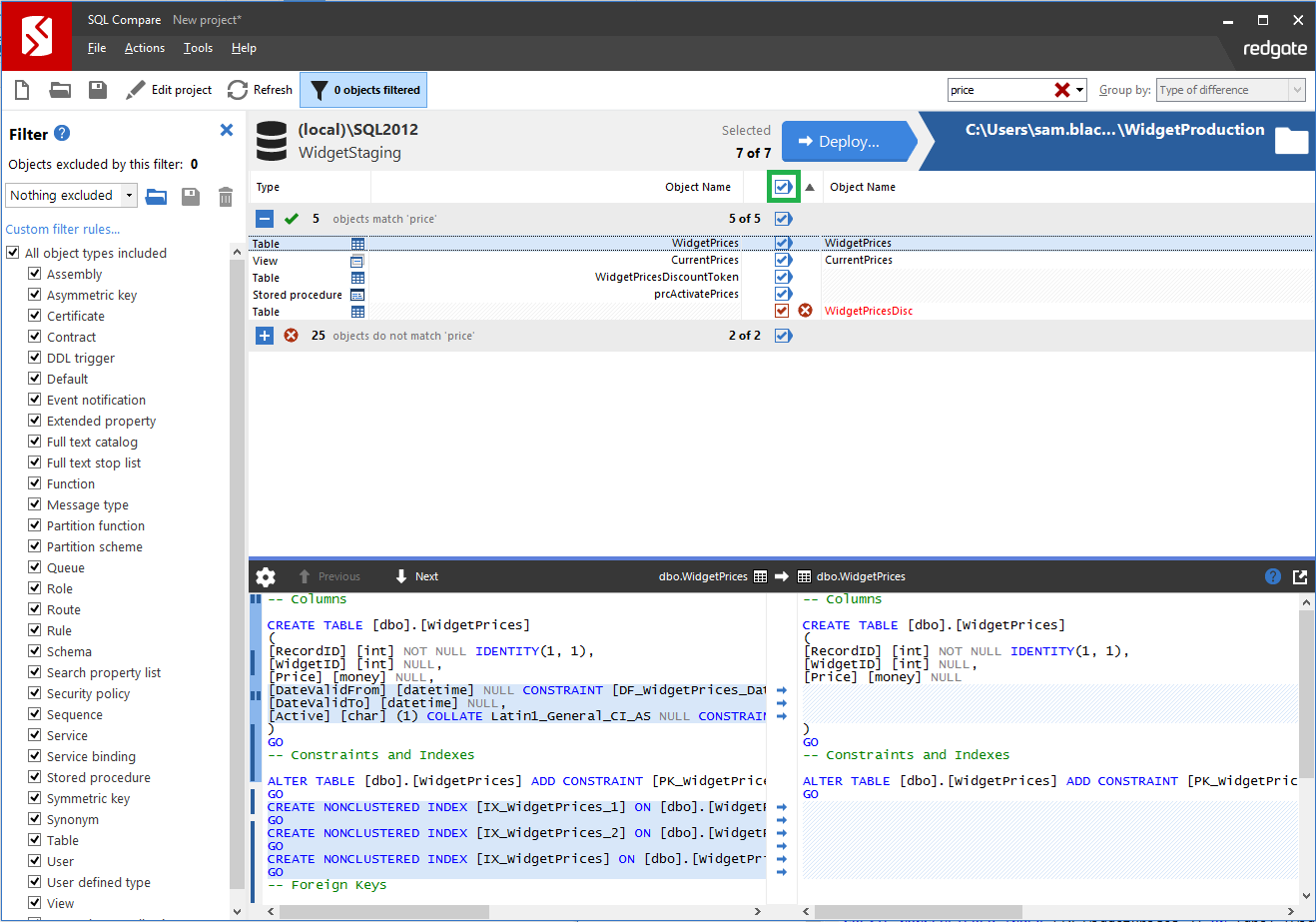 Worked Example Using A Scripts Folder As A Data Source Sql Compare