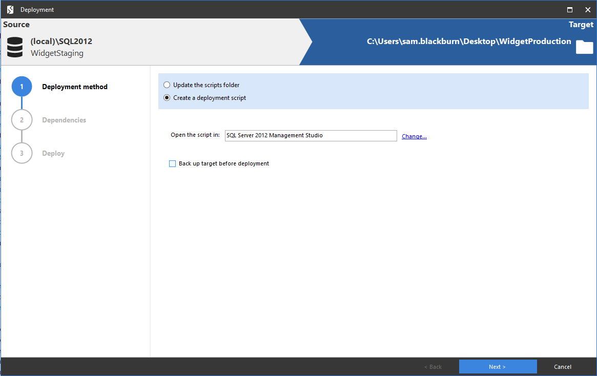 Worked example - using a scripts folder as a data source - SQL Compare 15 - Product Documentation