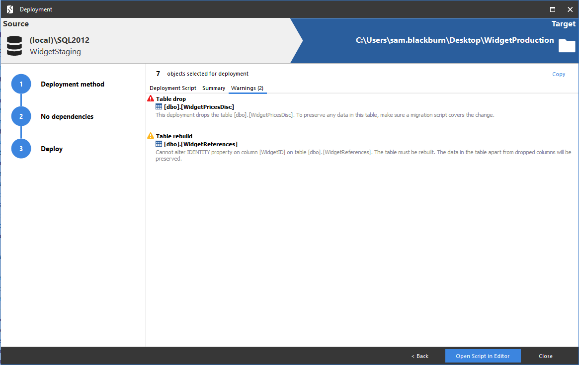 Worked example - using a scripts folder as a data source - SQL Compare 15 - Product Documentation