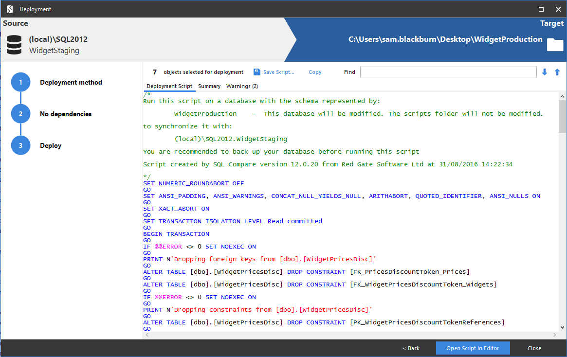 Worked example - using a scripts folder as a data source - SQL Compare 15 - Product Documentation