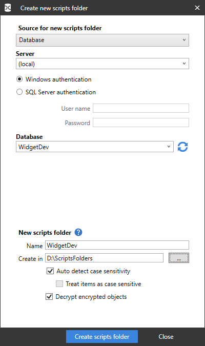 Working with scripts folders - SQL Data Compare 16 - Product Documentation