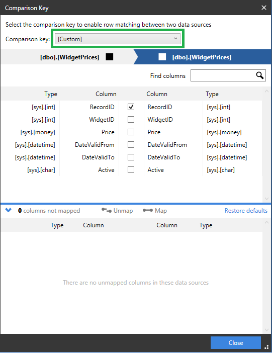 Tables or views that could not be compared - SQL Data Compare 16 - Product Documentation