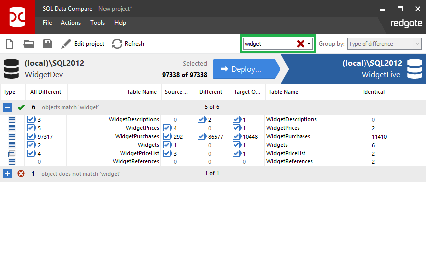 Worked example - deploying data in two databases - SQL Data Compare 12 - Product Documentation