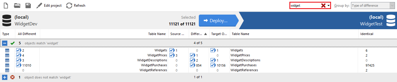Viewing the comparison results - SQL Data Compare 13 - Product ...