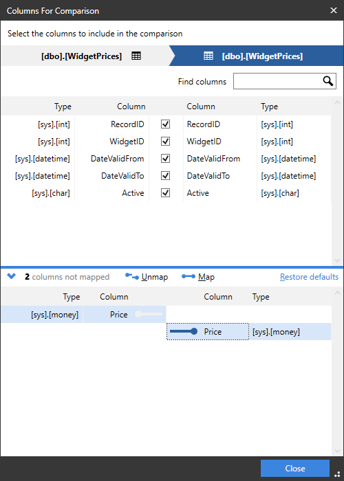 Selecting tables and views - SQL Data Compare 14 - Product Documentation