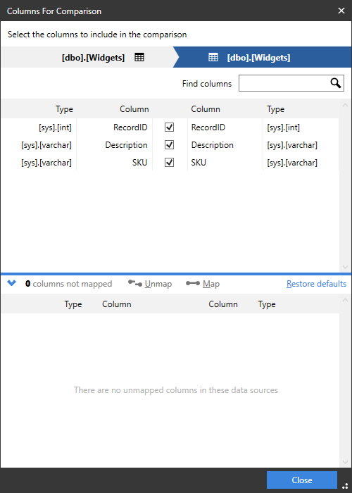Selecting tables and views - SQL Data Compare 14 - Product Documentation