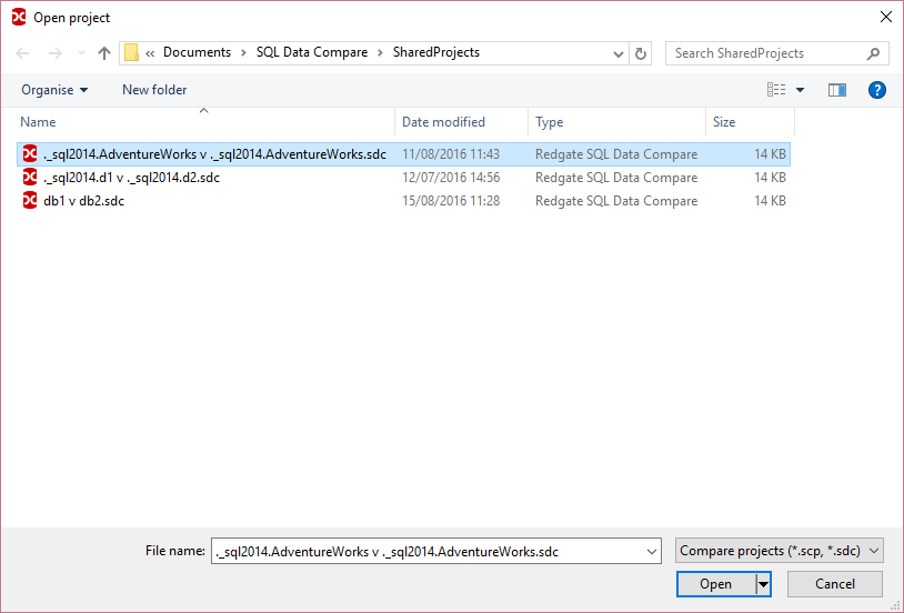 Working with projects - SQL Data Compare 15 - Product Documentation