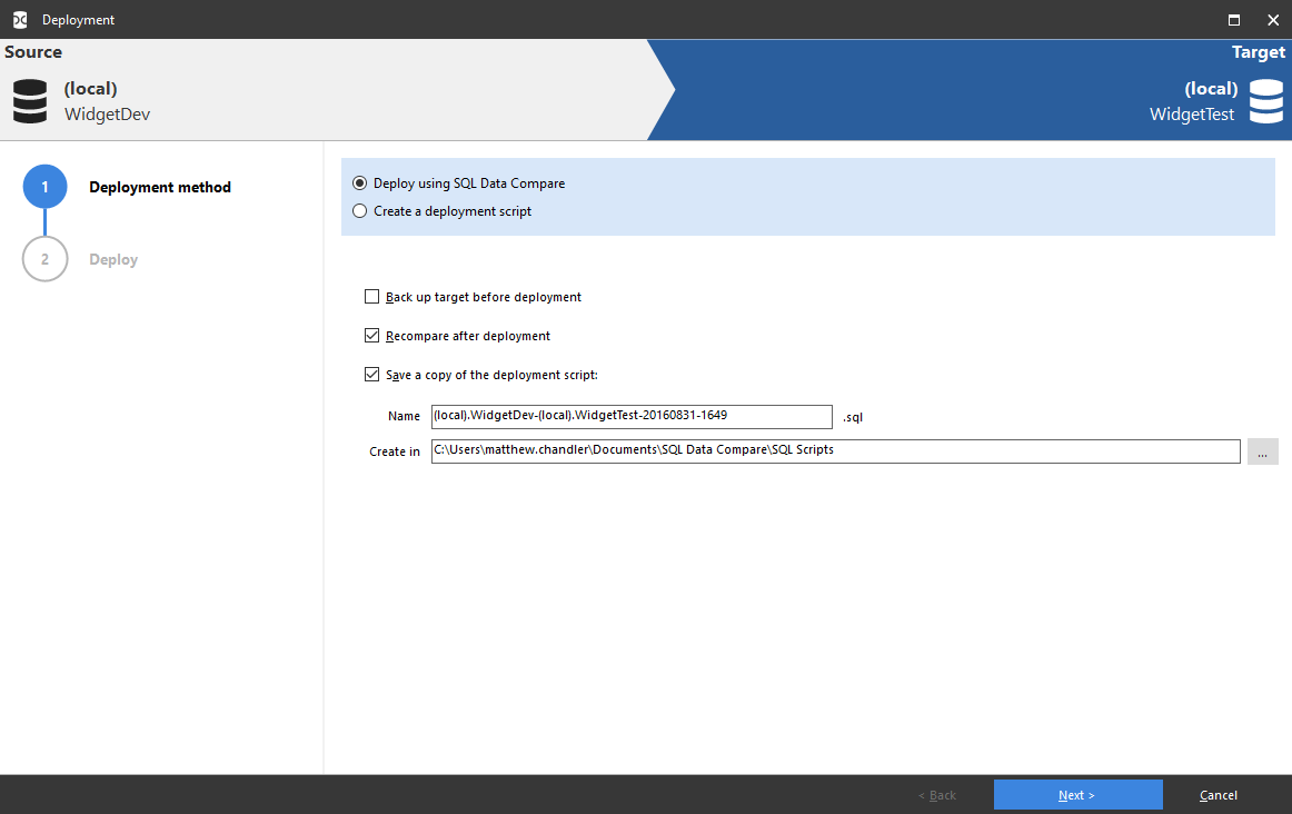 Using the Deployment Wizard - SQL Data Compare 15 - Product Documentation