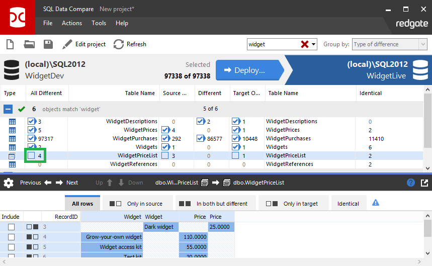 Worked example - deploying data in two databases - SQL Data Compare 15 ...