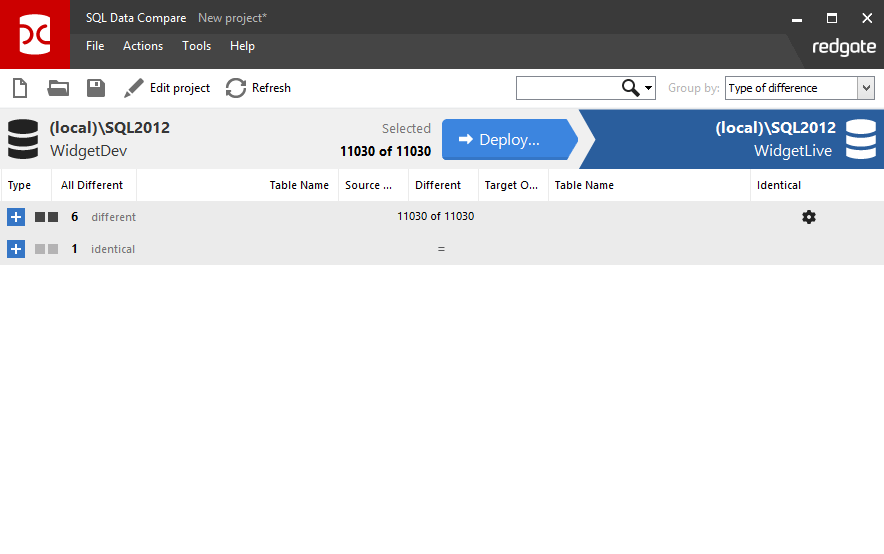 Worked example - deploying data in two databases - SQL Data Compare 15 ...
