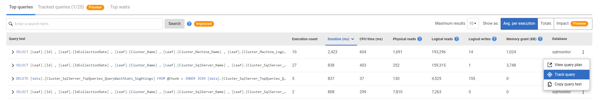 Tracked queries - SQL Monitor 12 - Product Documentation