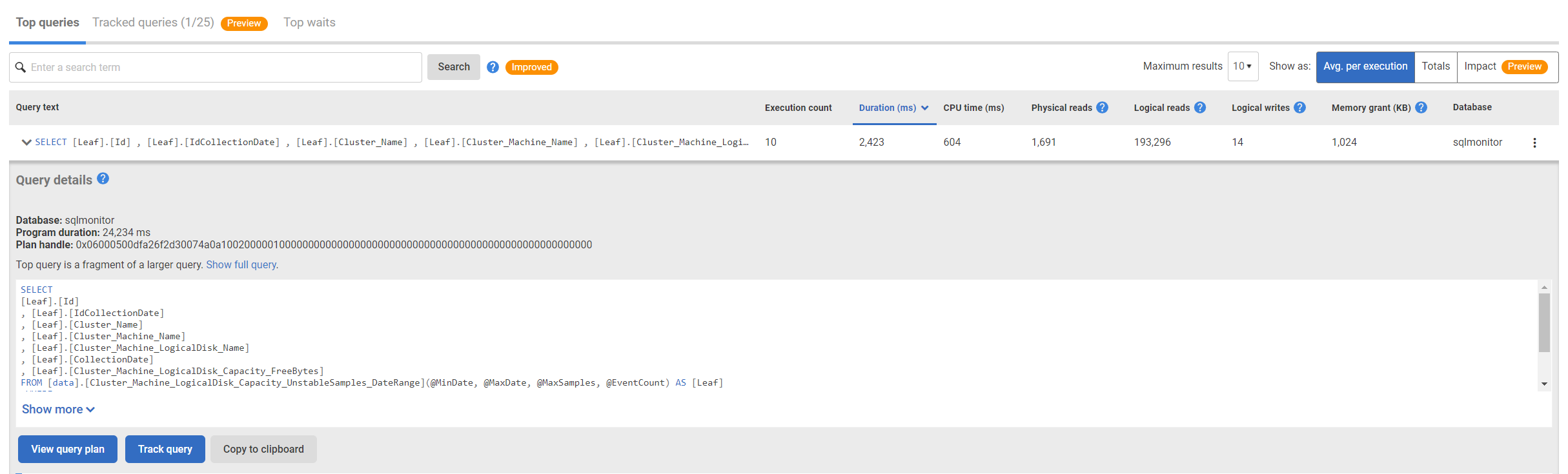 Tracked queries - SQL Monitor 12 - Product Documentation