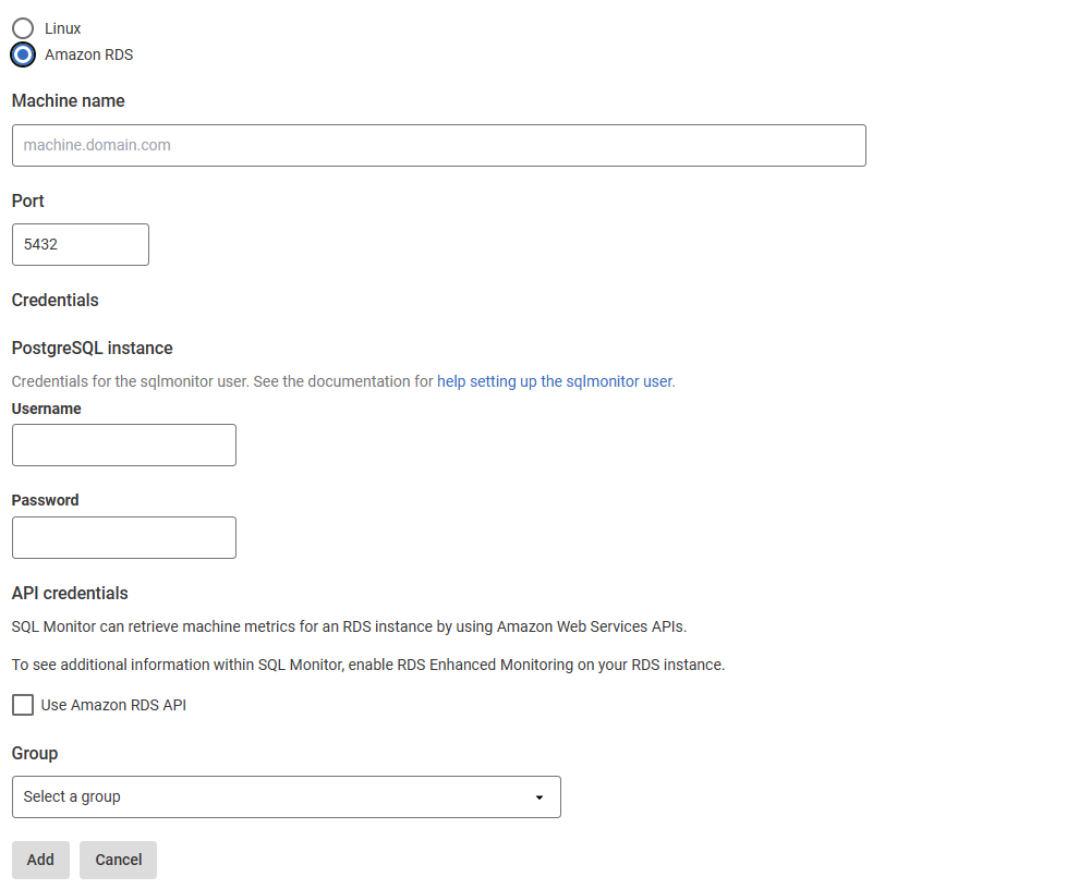 Adding Postgresql On Amazon Rds Sql Monitor 13 Product Documentation 6172