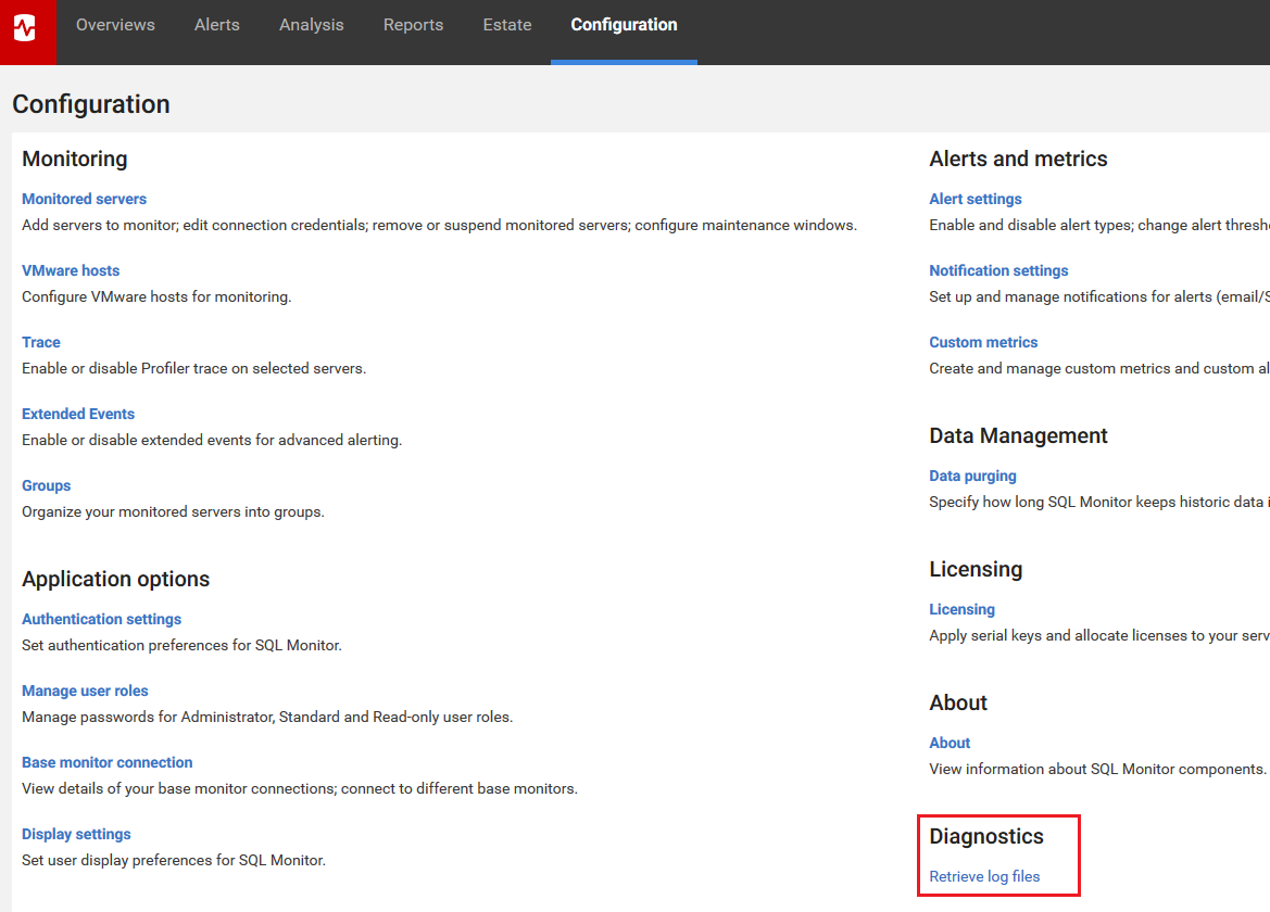 Viewing Component Information And Log Files SQL Monitor 9 Product 
