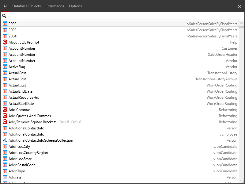 Command Palette - SQL Prompt 11 - Product Documentation
