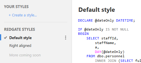 Formatting your code - SQL Prompt 8 - Product Documentation