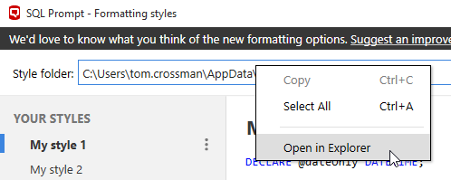 Using styles - SQL Prompt 8 - Product Documentation