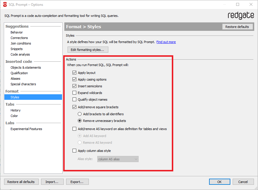 Formatting Actions Sql Prompt 8 Product Documentation