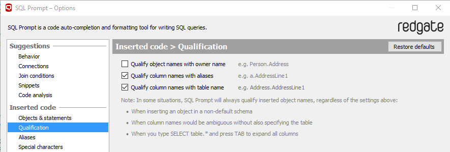 Formatting actions - SQL Prompt 8 - Product Documentation