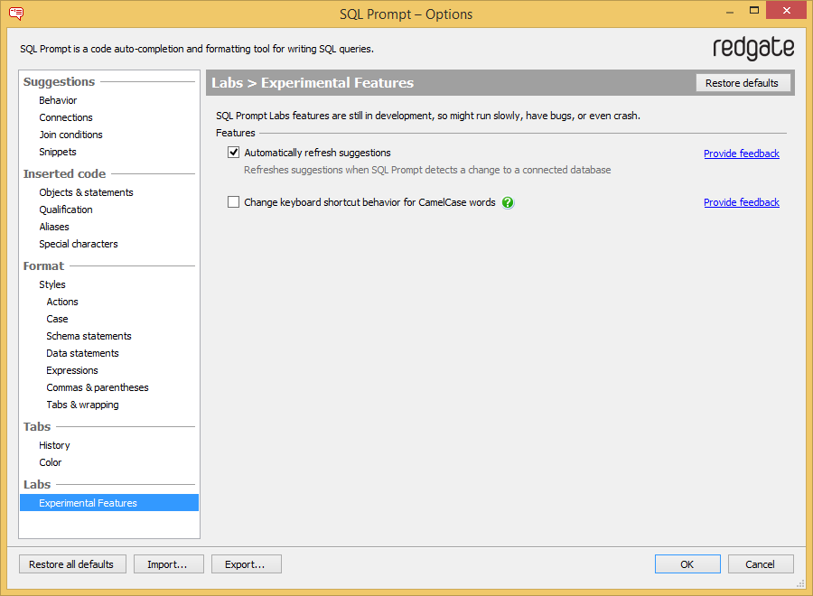 Managing connections and memory - SQL Prompt 9 - Product Documentation